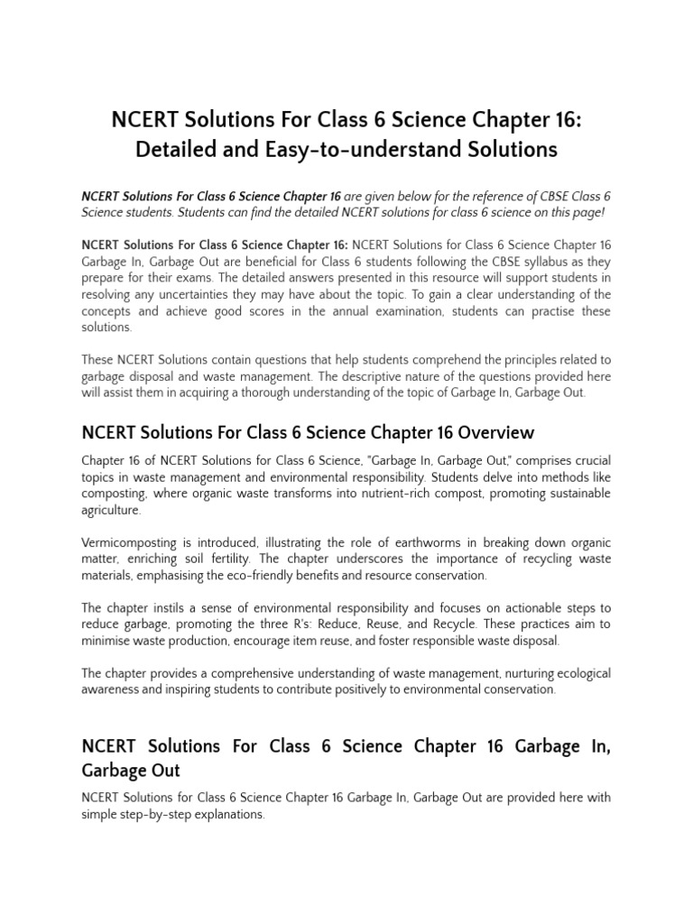 NCERT Solutions For Class 6 Science Chapter 16 250112 184840 | PDF | Waste Management ...