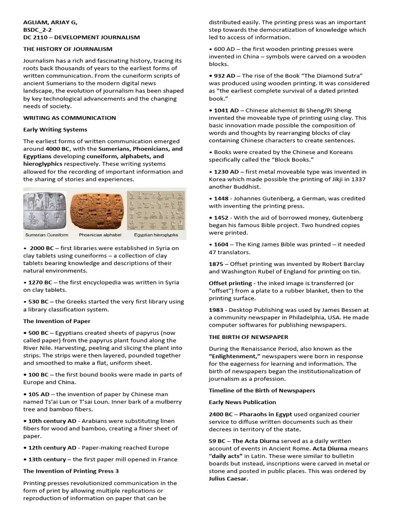 History and Evolution of Journalism | PDF | Printing | Writing