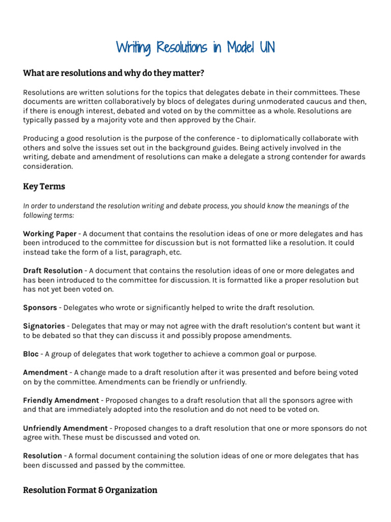 Copia 1 de MUN Resolution Writing Guide STUDENTS | PDF