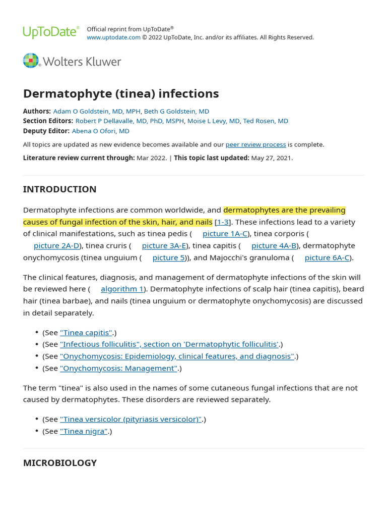 Dermatophyte (Tinea) Infections - UpToDate | PDF | Cutaneous Conditions ...