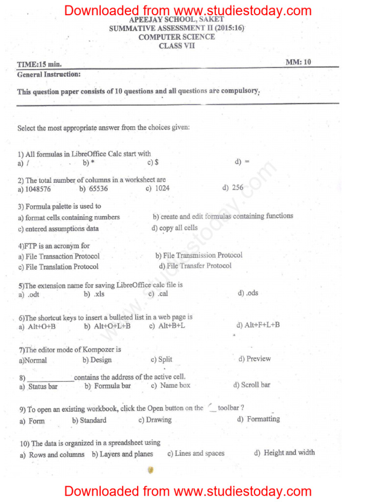 CBSE Class 7 Computer Science Assignment (2) | PDF