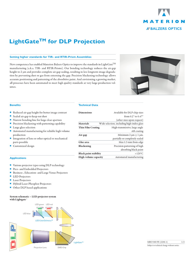 Mbo 060 Lightgate For DLP Projection | PDF | Optics | Glass Applications