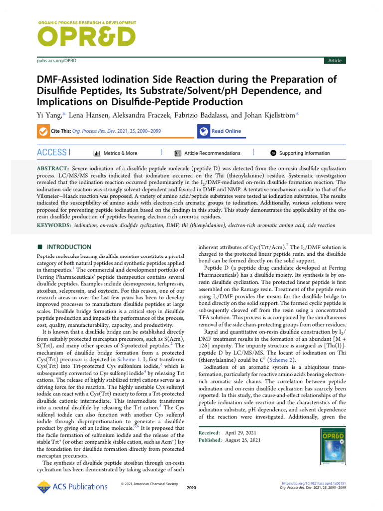 DMF Iodination in Disulfide Peptide Synthesis | PDF | Amino Acid ...