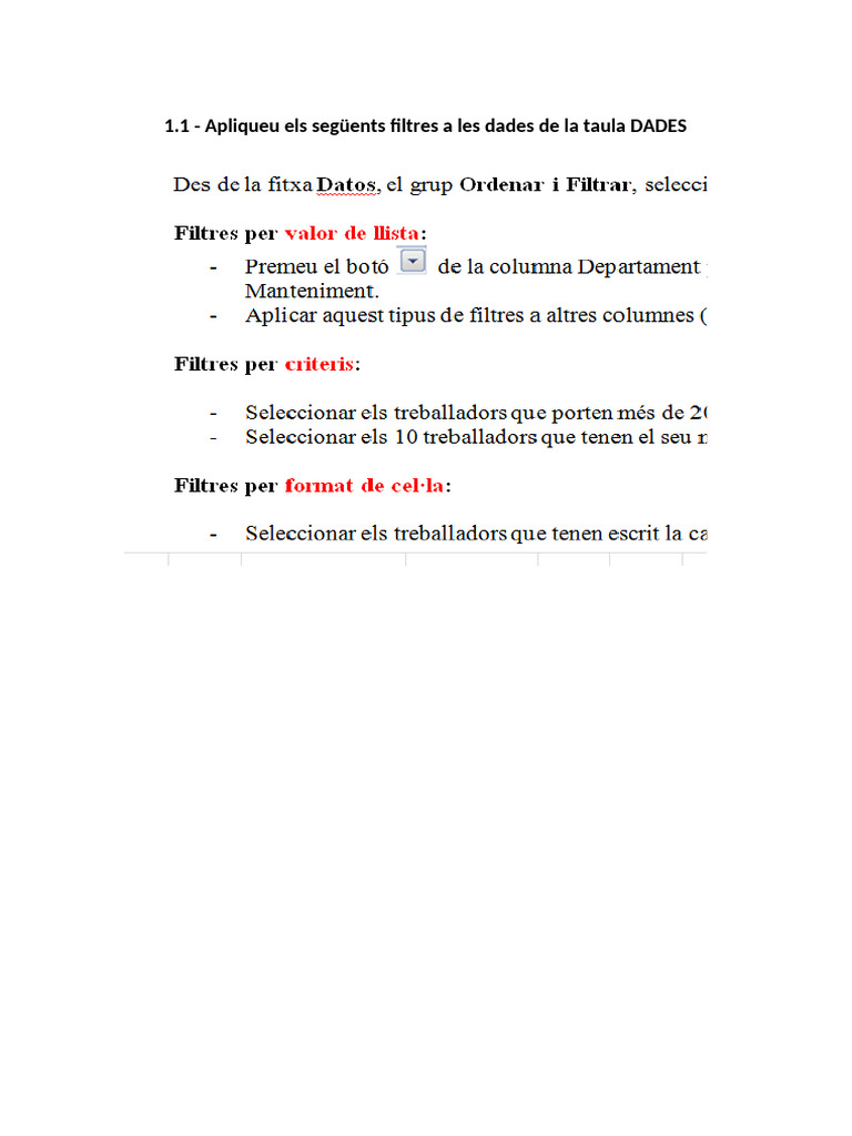Exercici 1 - Filtres I Subtotals | PDF