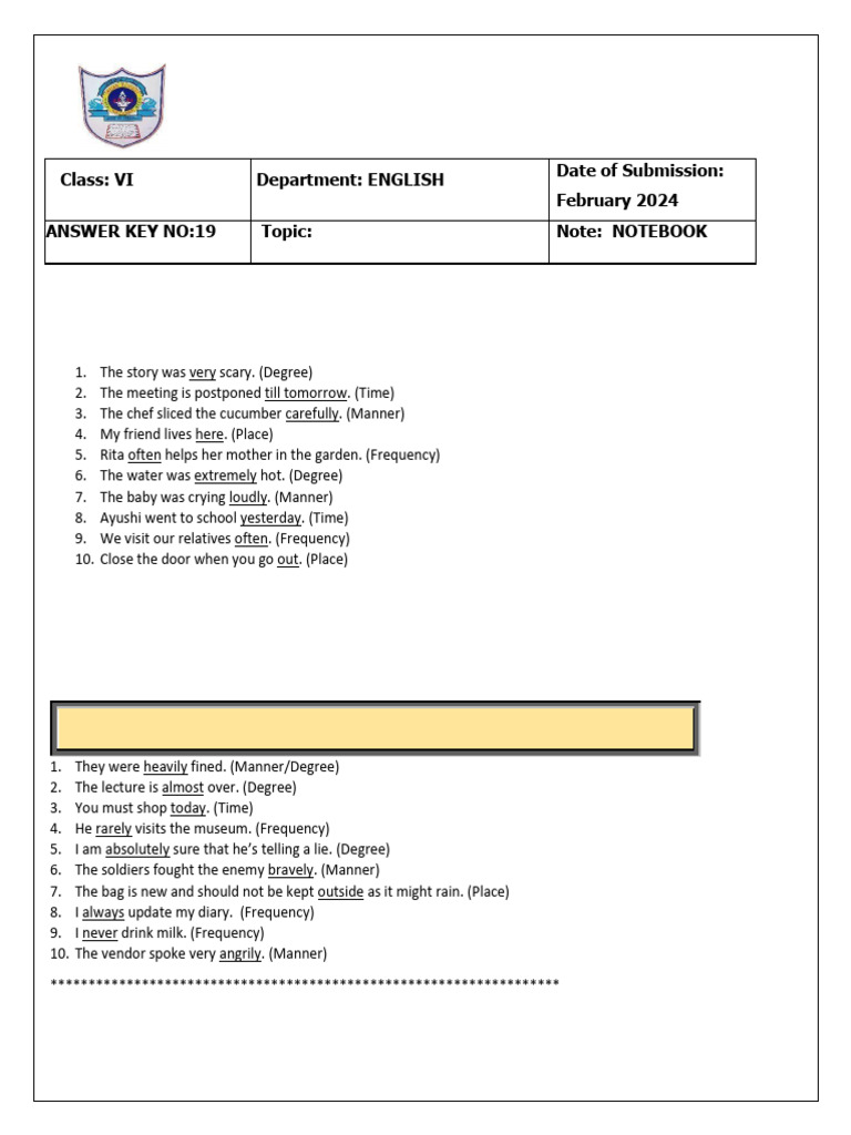 2520044-Adverb Answer Key | PDF