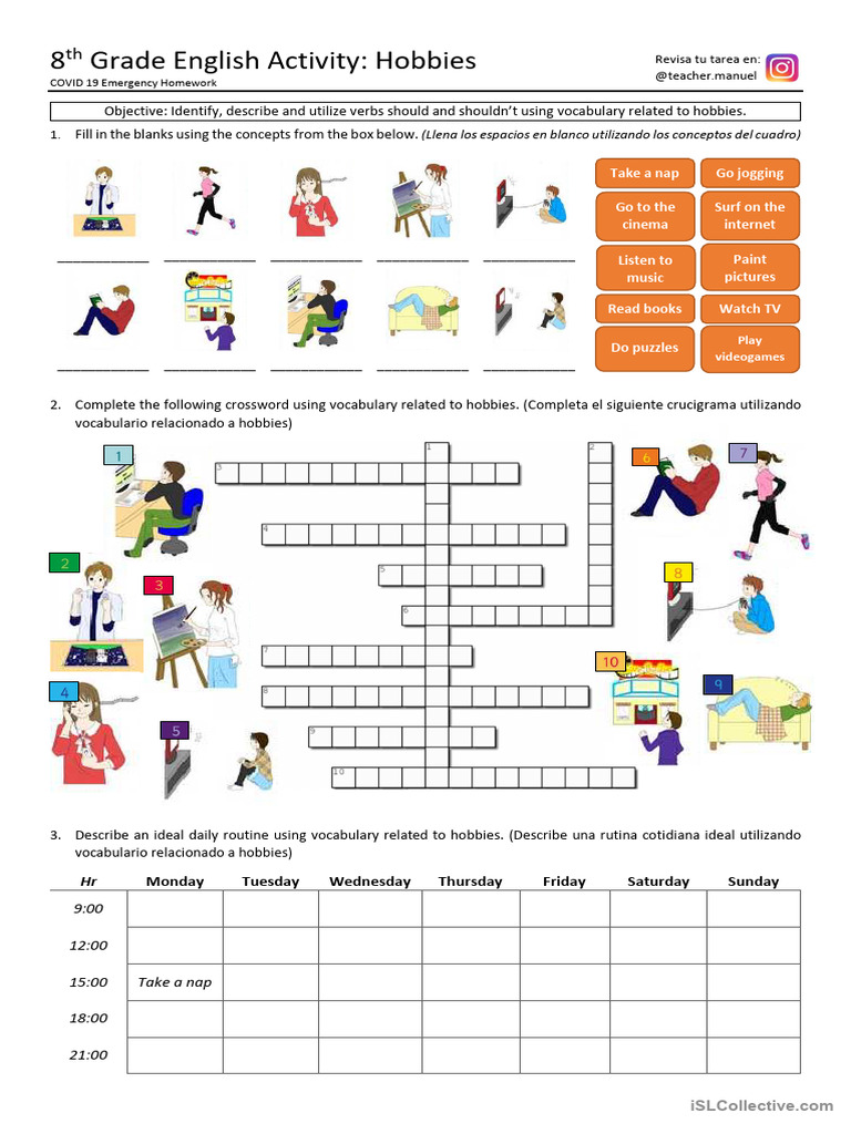 8th Grade English Hobbies Activity | PDF