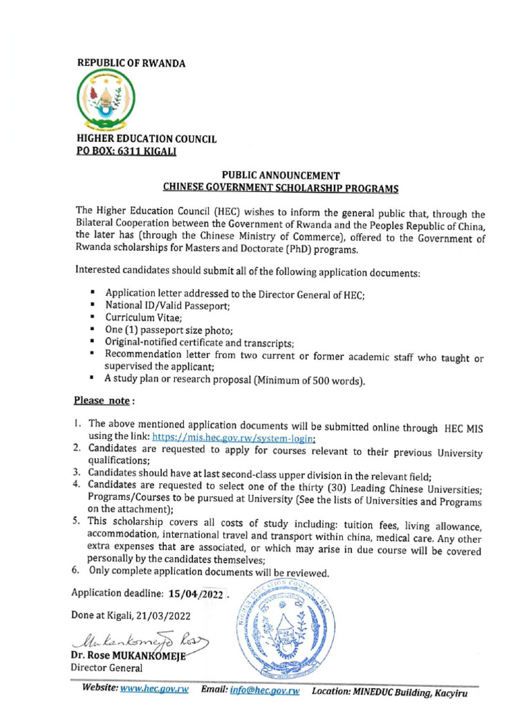 Annoucement Scholarship MOFCOM 2022 | PDF