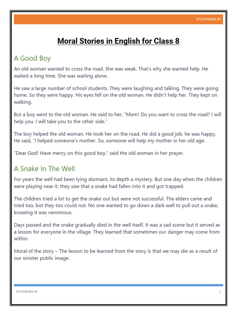 Moral Stories for Class 8 Students | PDF
