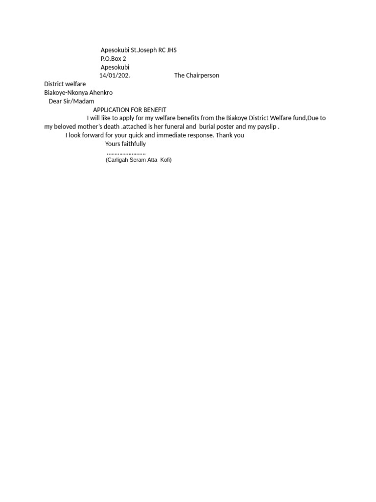 Application for Welfare Benefits | PDF