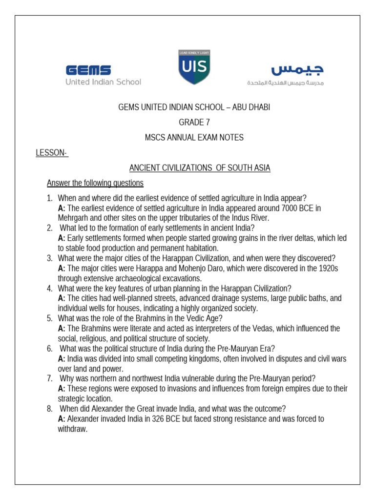 Notes Ancient Civilizations of South Asia | PDF