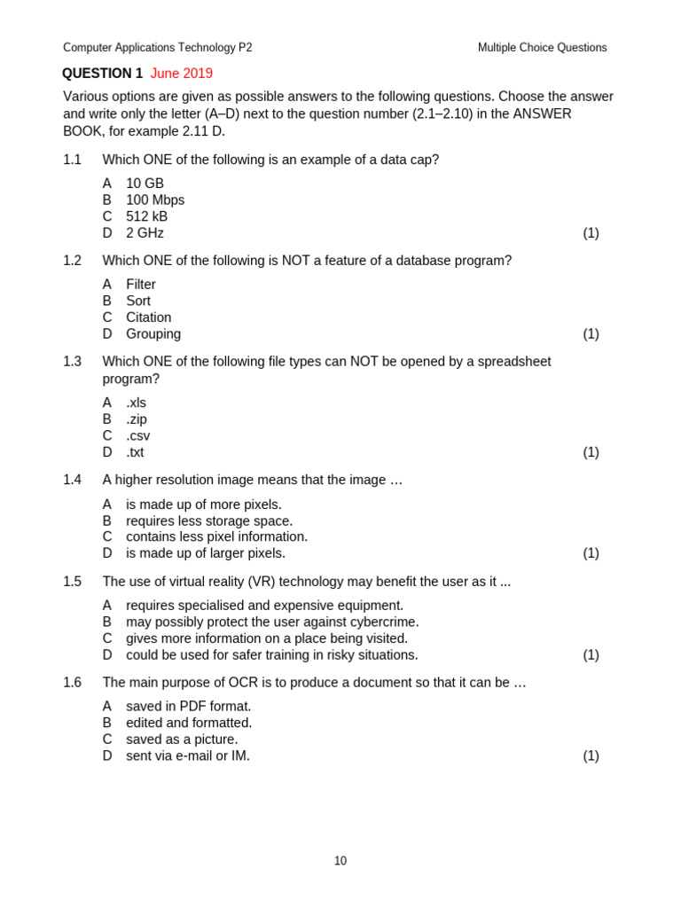 Question 1 Multiple Choice | PDF | Computer File | Microsoft Excel