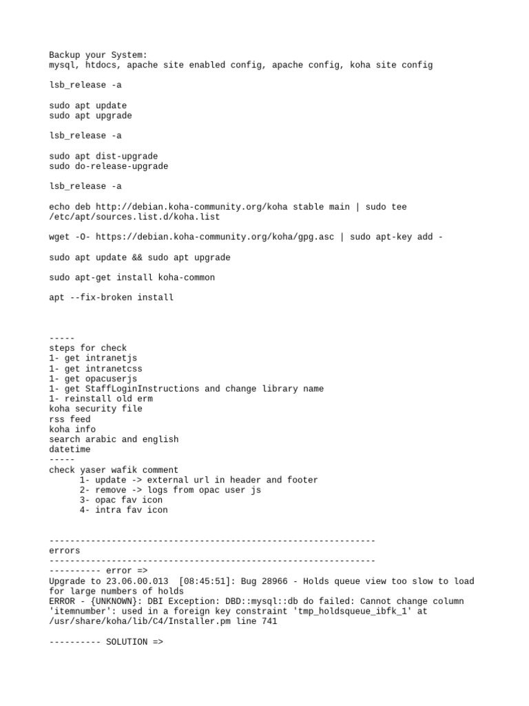 Upgrade Koha & Ubuntu | PDF