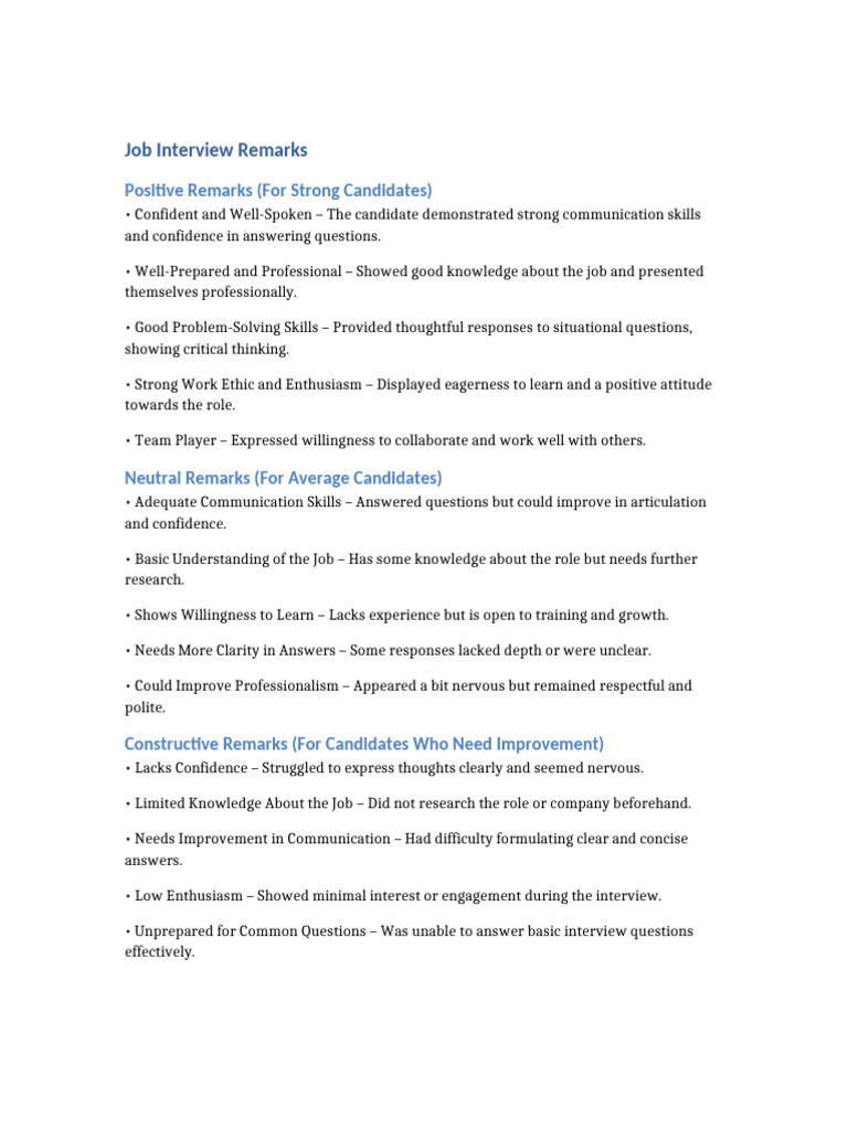 Job Interview Remarks | PDF