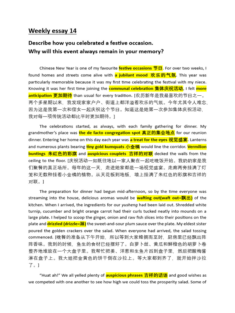 Weekly Essay 14 Teacher Version | PDF | Foods | Cuisine