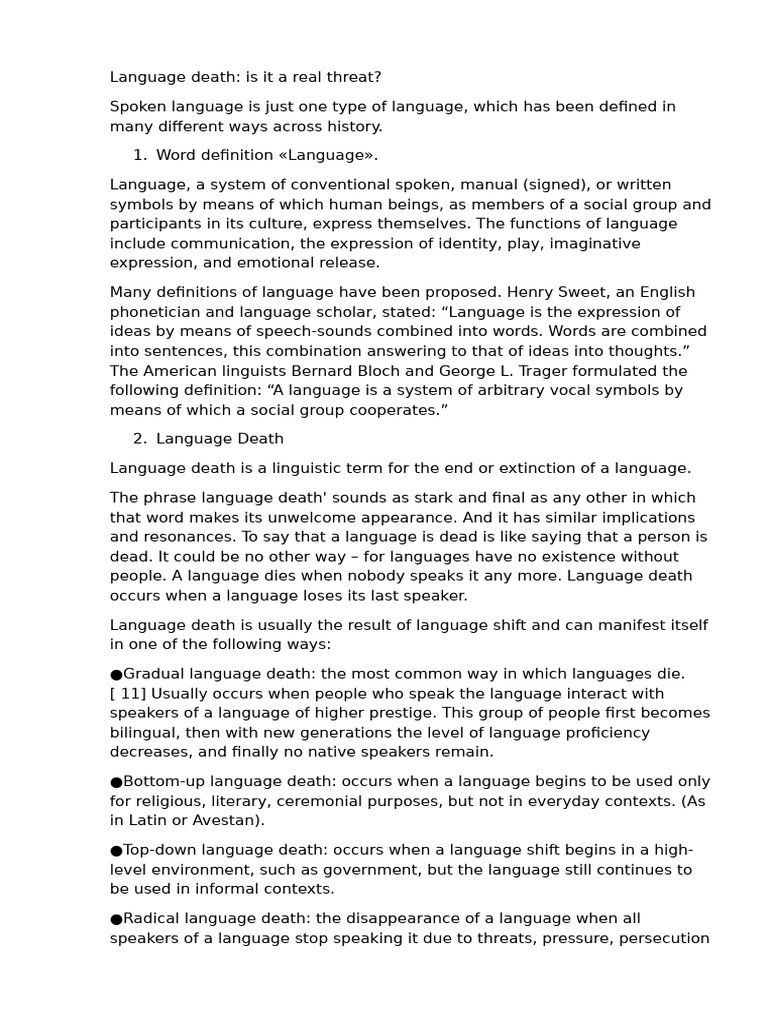 Understanding Language Death Threats | PDF | Linguistics | Learning