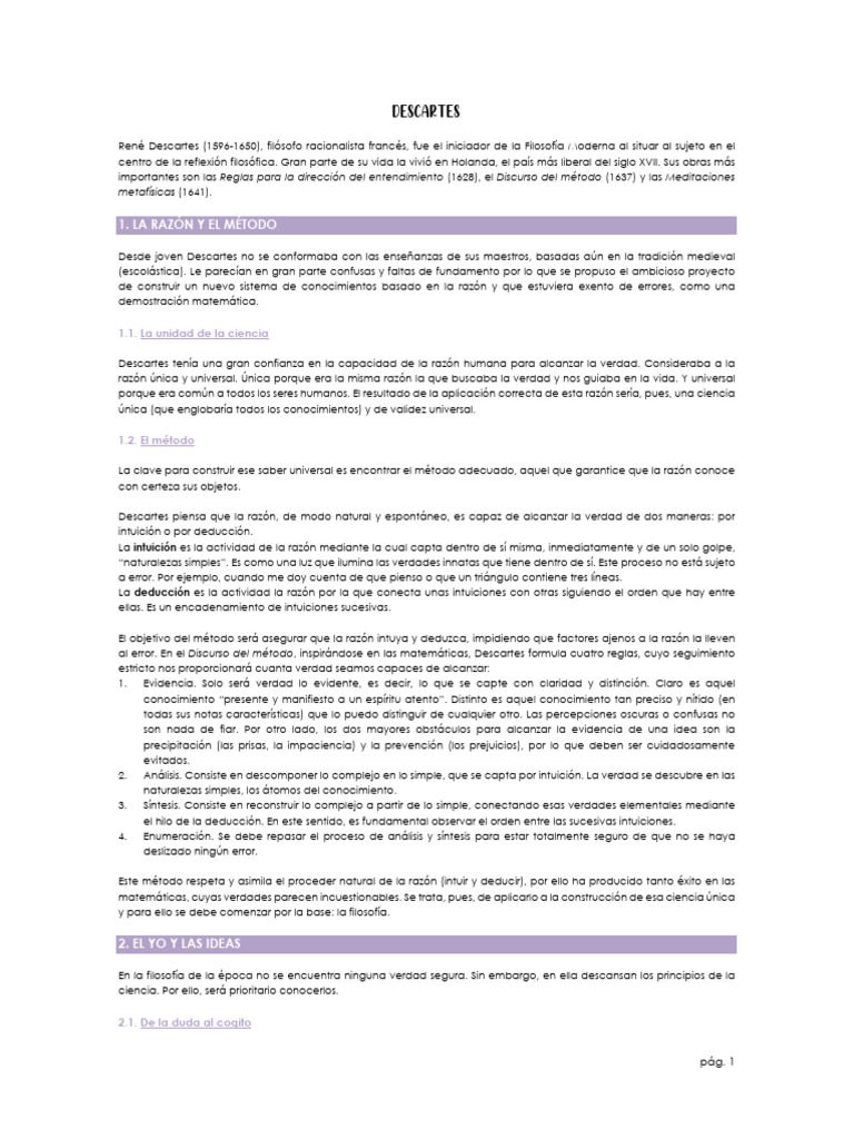 Filosofía de Descartes: Razón y Método | PDF | René Descartes | Verdad