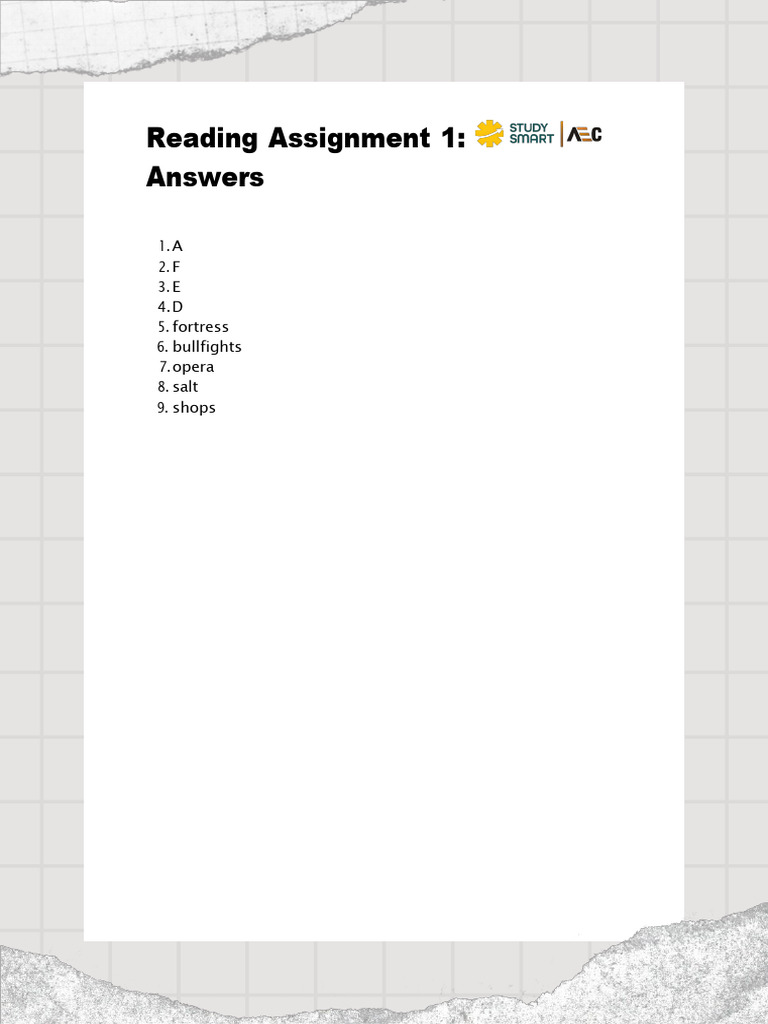 Reading Assignment 1 (Answers) | PDF
