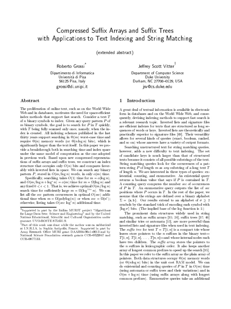 Compressed Suffix Arrays and Suffix Trees, With Applications To Text Indexing and String ...