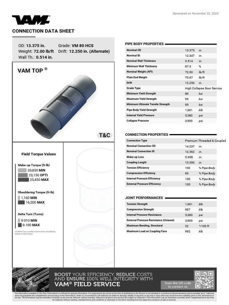 CDS VAM TOP ® 13.375in. 72lb-ft VM 80 HCS Alt. Drift 12.250in. 87.5 ...