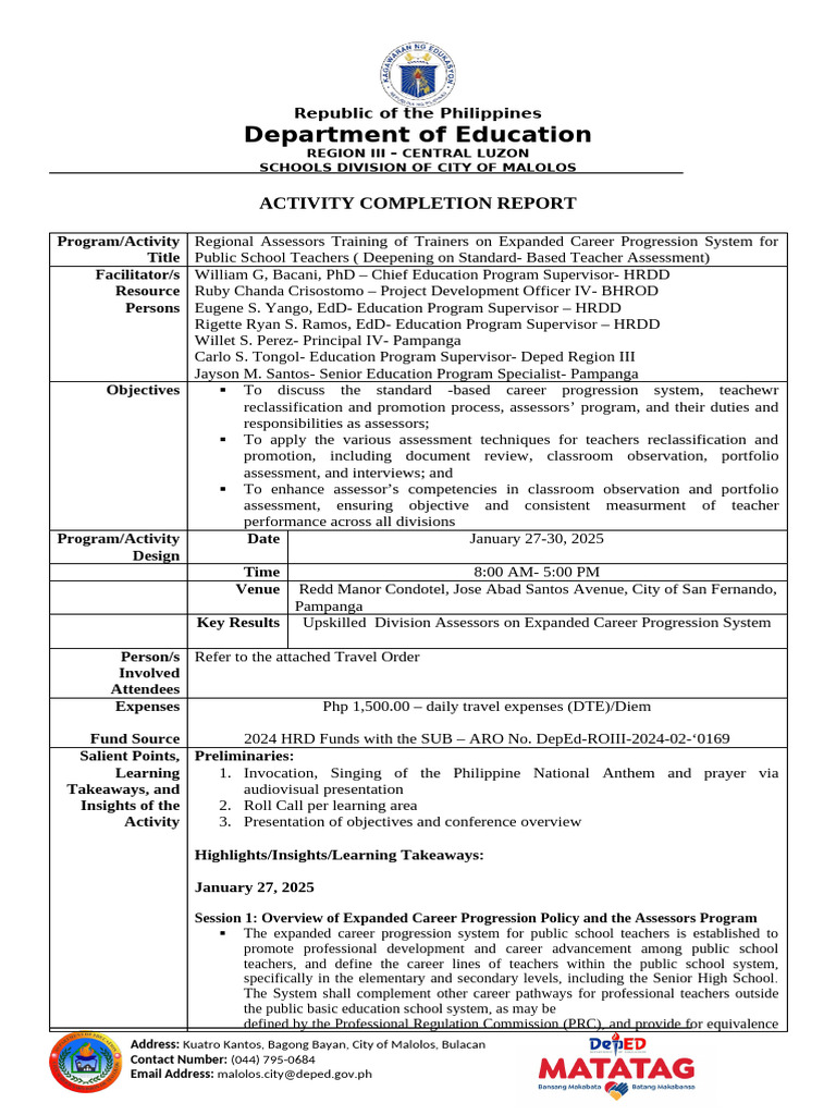 ACR- Asessors Training | PDF | Teachers | Learning