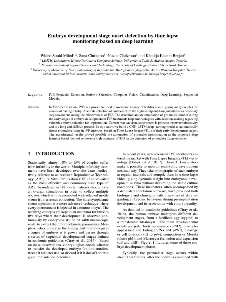 Embryo Development Stage Onset Detection by Time Lapse Monitoring Based ...