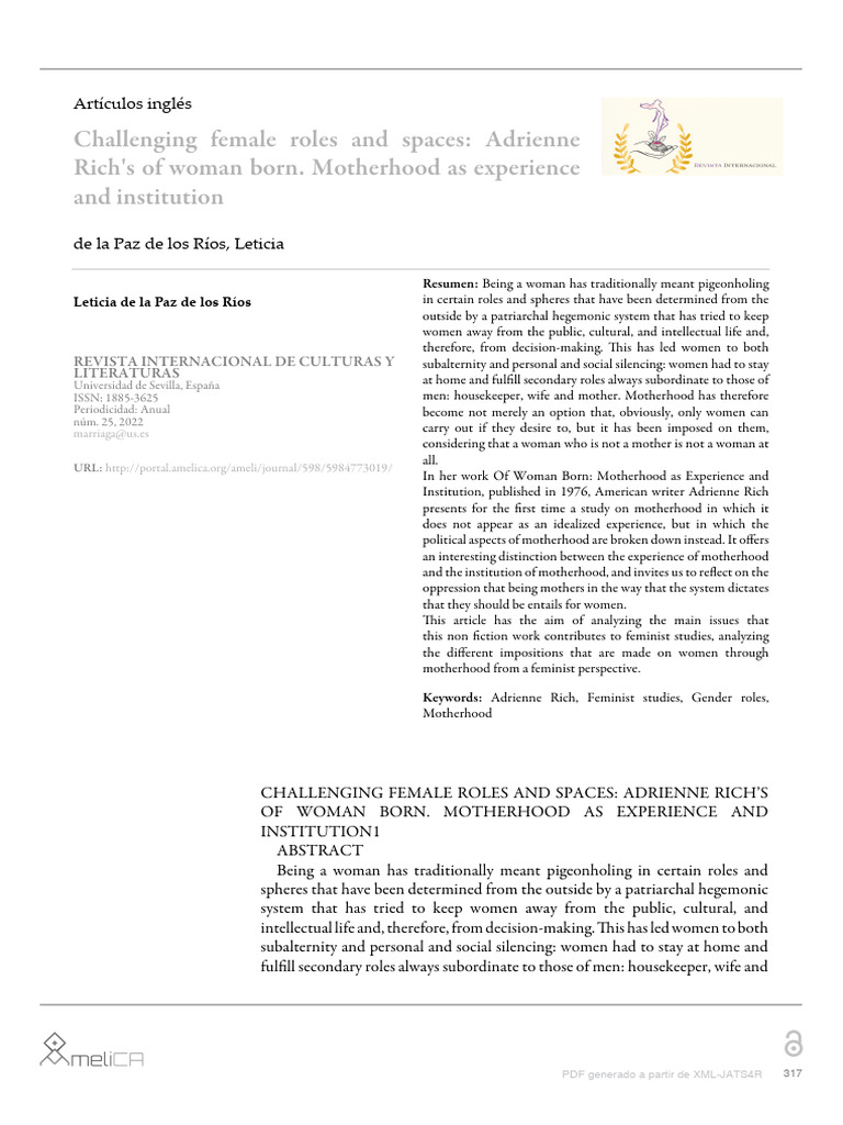 Adrienne Rich: Feminism and Motherhood Analysis | PDF | Mother | Patriarchy