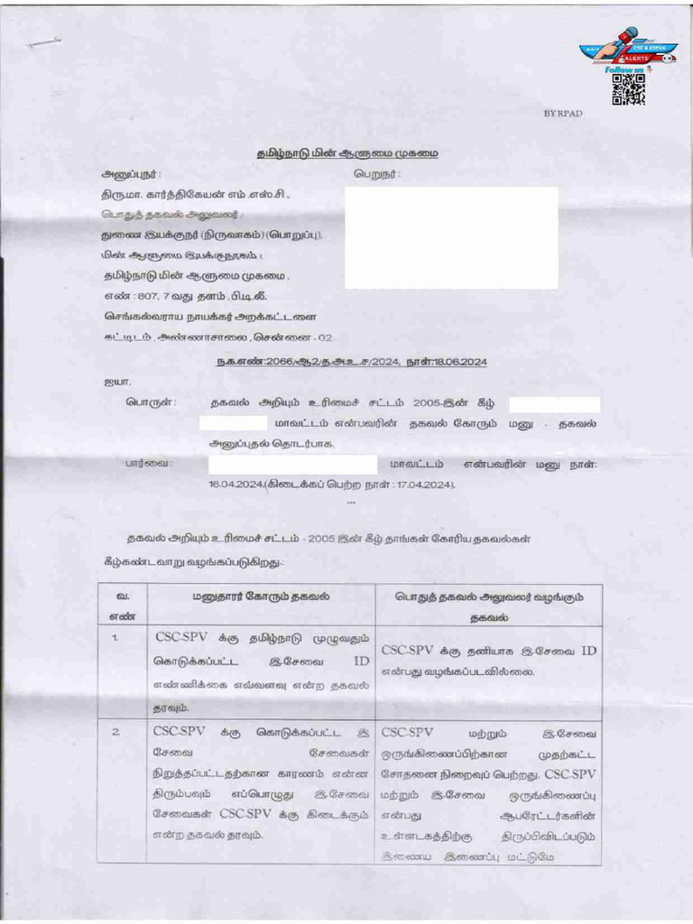 RTI Reply For CSC Eseva | PDF