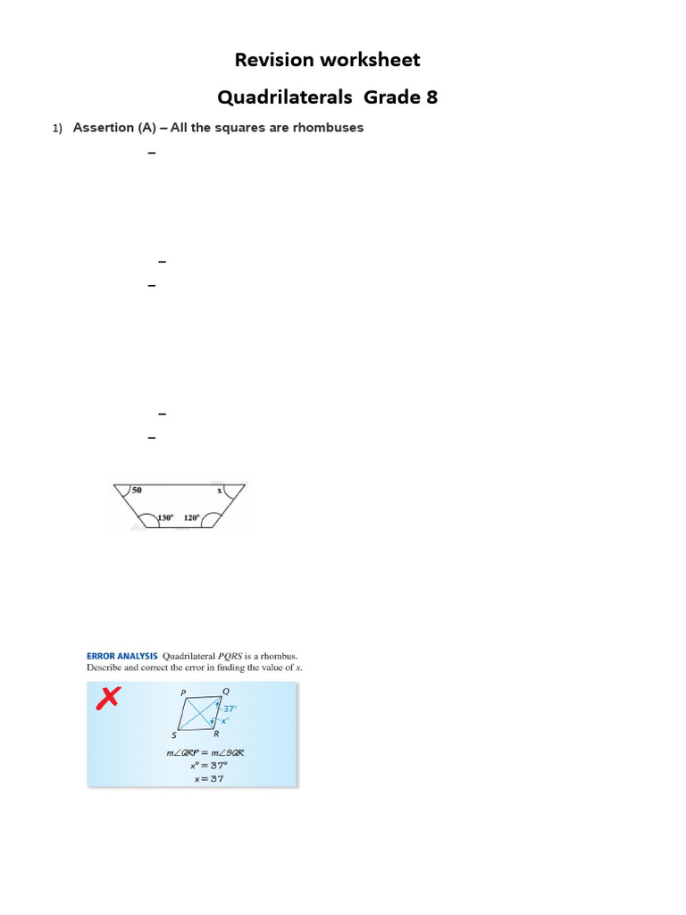 Revision Worksheet - Quadrilaterals | PDF | Rectangle | Euclid