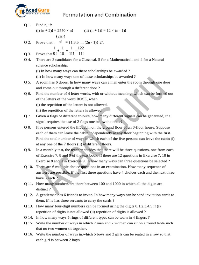 Permutations and Combinations | PDF | Line (Geometry) | Permutation