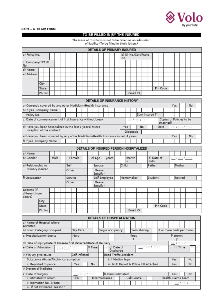 Health Insurance Claim Form Template | PDF | Health Care | Medicine