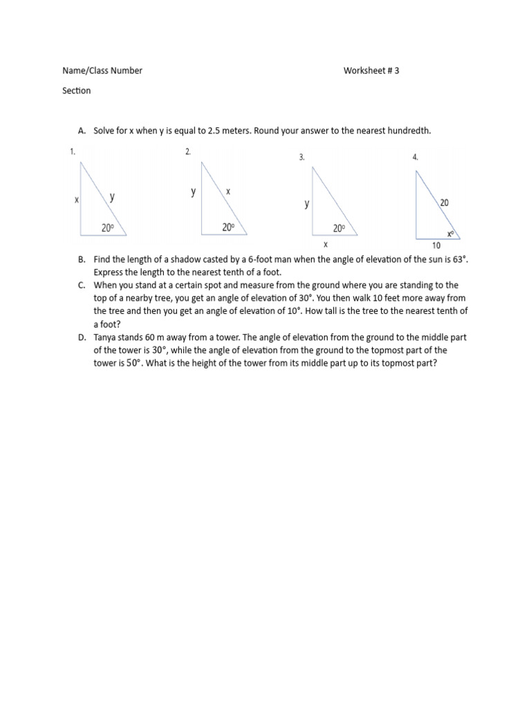 Worksheet 3 Angle of Elevation | PDF