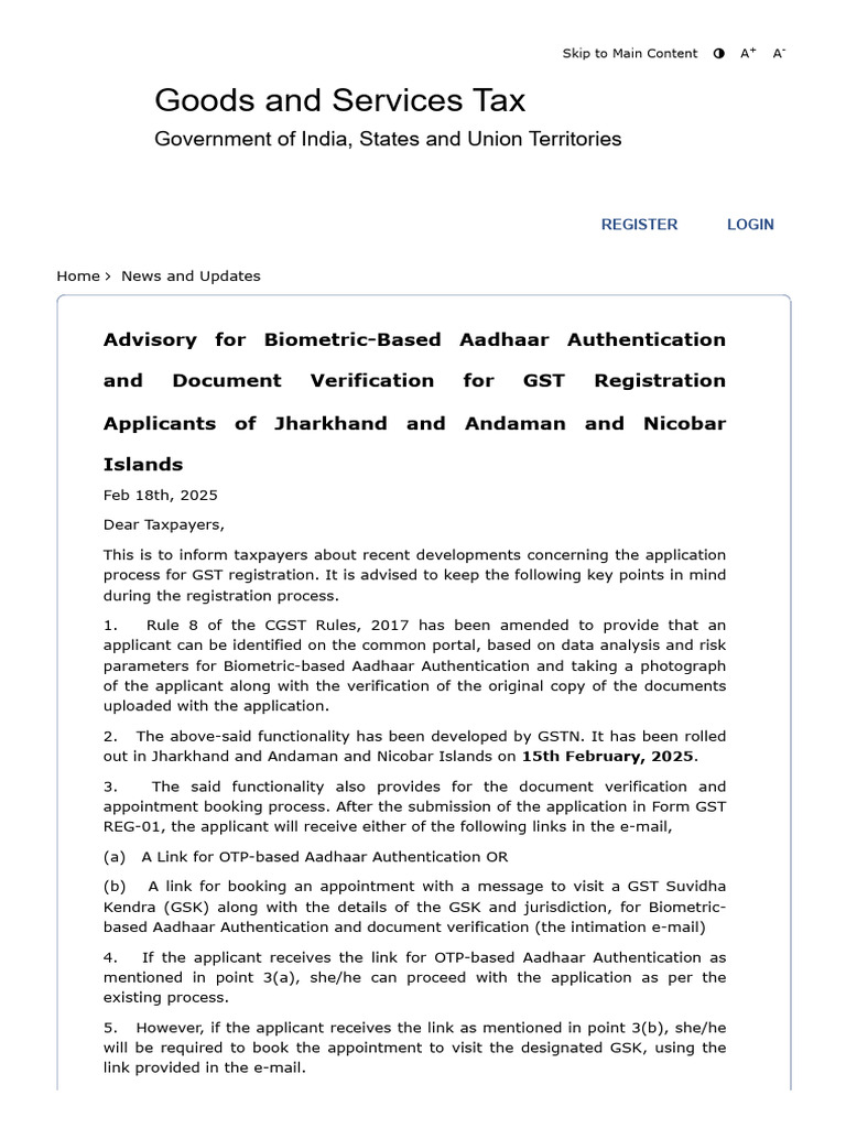 Biometric-Based Aadhaar Authentication - GST | PDF | Taxes