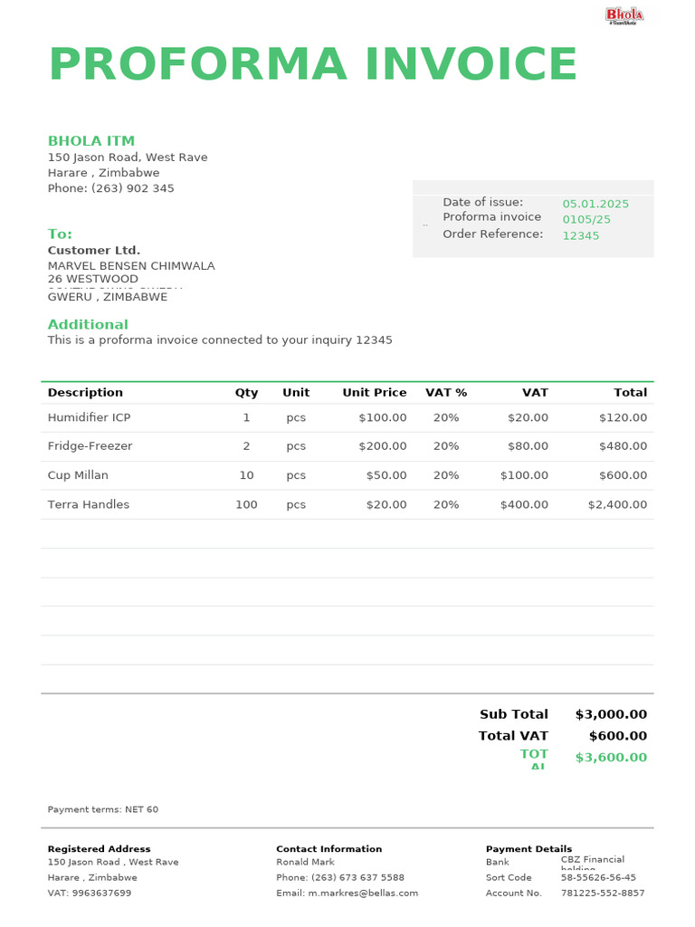 Proforma Invoice Template Sample | PDF