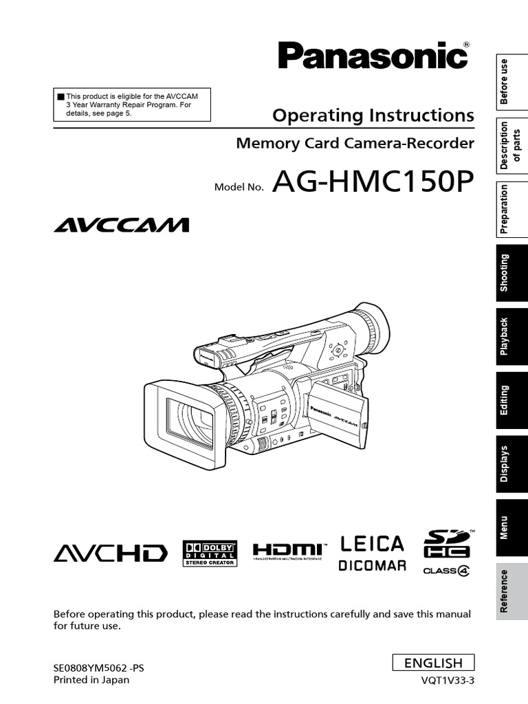 AG-HMC150P Camera-Recorder Manual | PDF | Computing