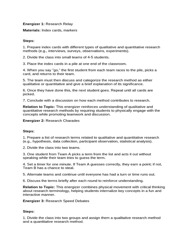 Engaging Activities for Research Methods | PDF | Quantitative Research ...
