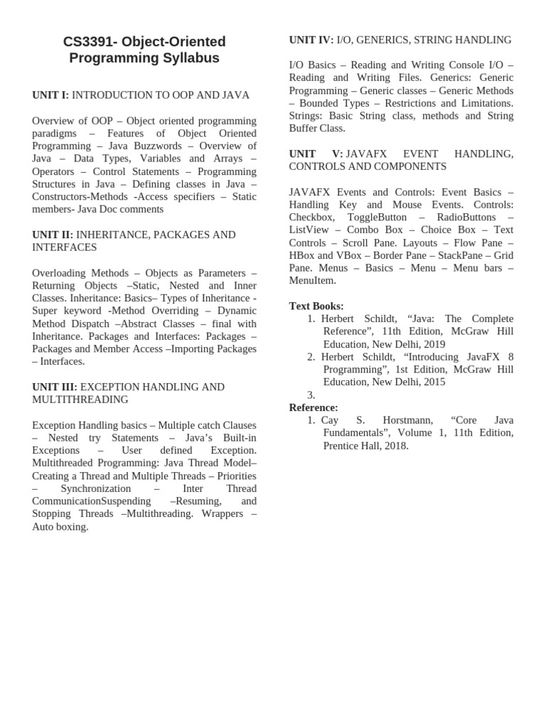 CS3391 SYL LOG | PDF | Class (Computer Programming) | Method (Computer Programming)