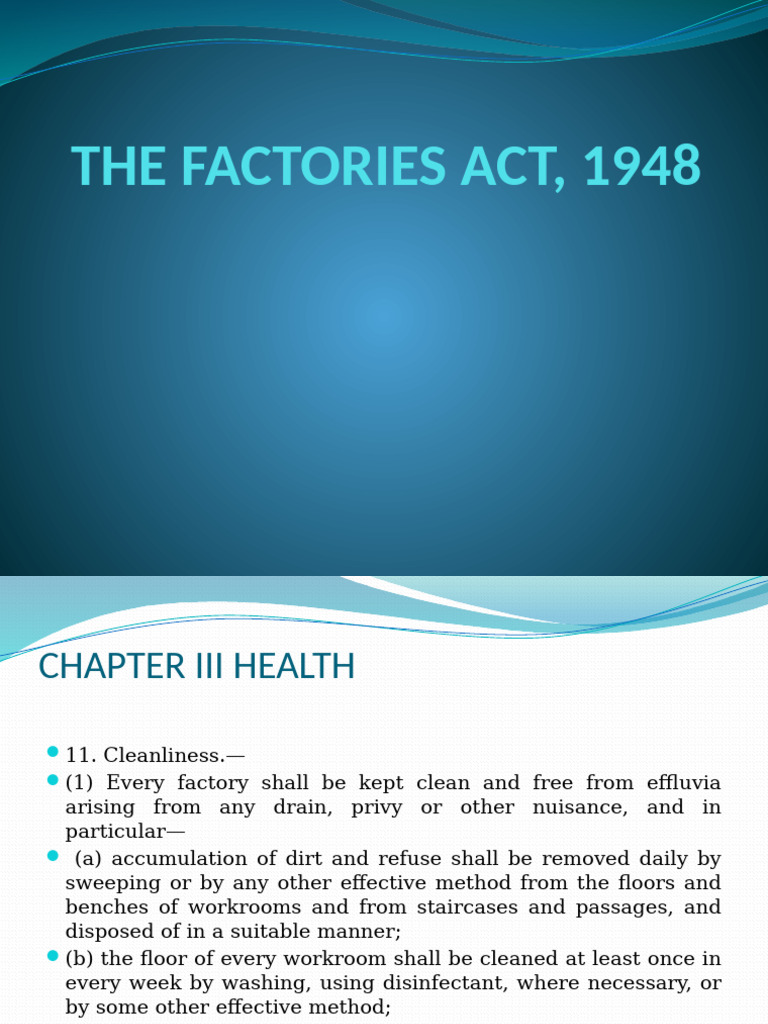 Factories Act 1948: Health & Safety Guidelines | PDF | Lunch