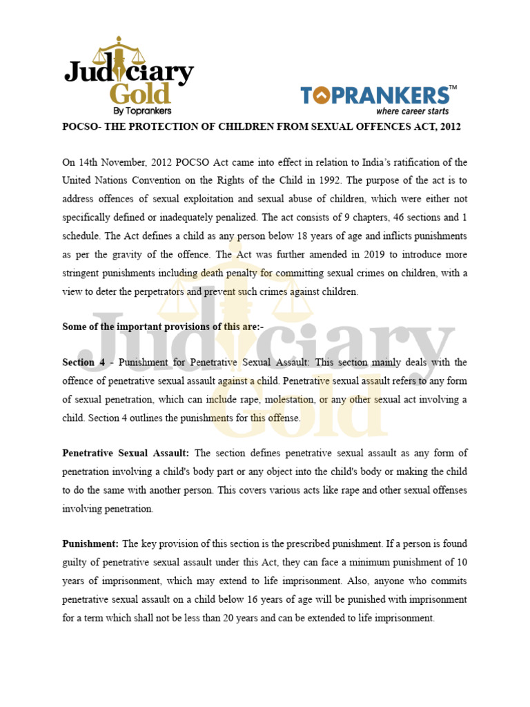 Pocso Notes by JG 0279cbd57f1ab | PDF | Assault | Sexual Assault