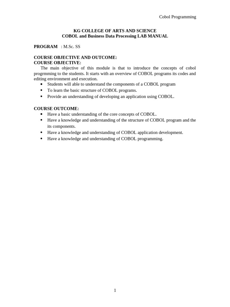 COBOL Programming Lab Manual | PDF | Computer Programming | Computing
