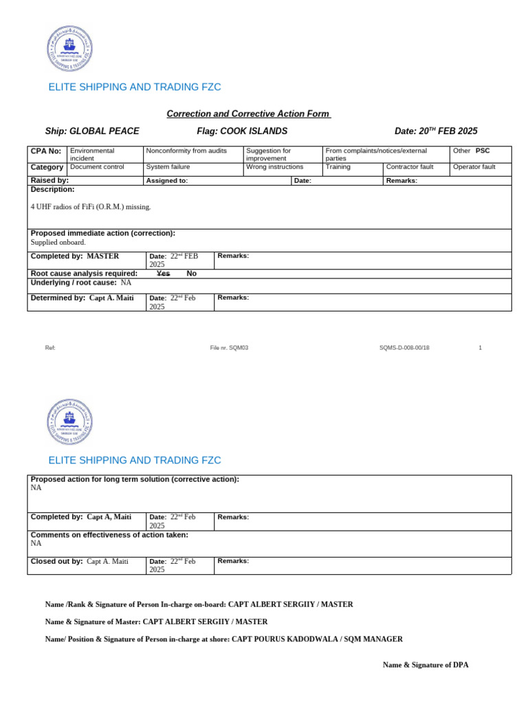 D-008 - Corrective Preventive Actions - 7 | PDF
