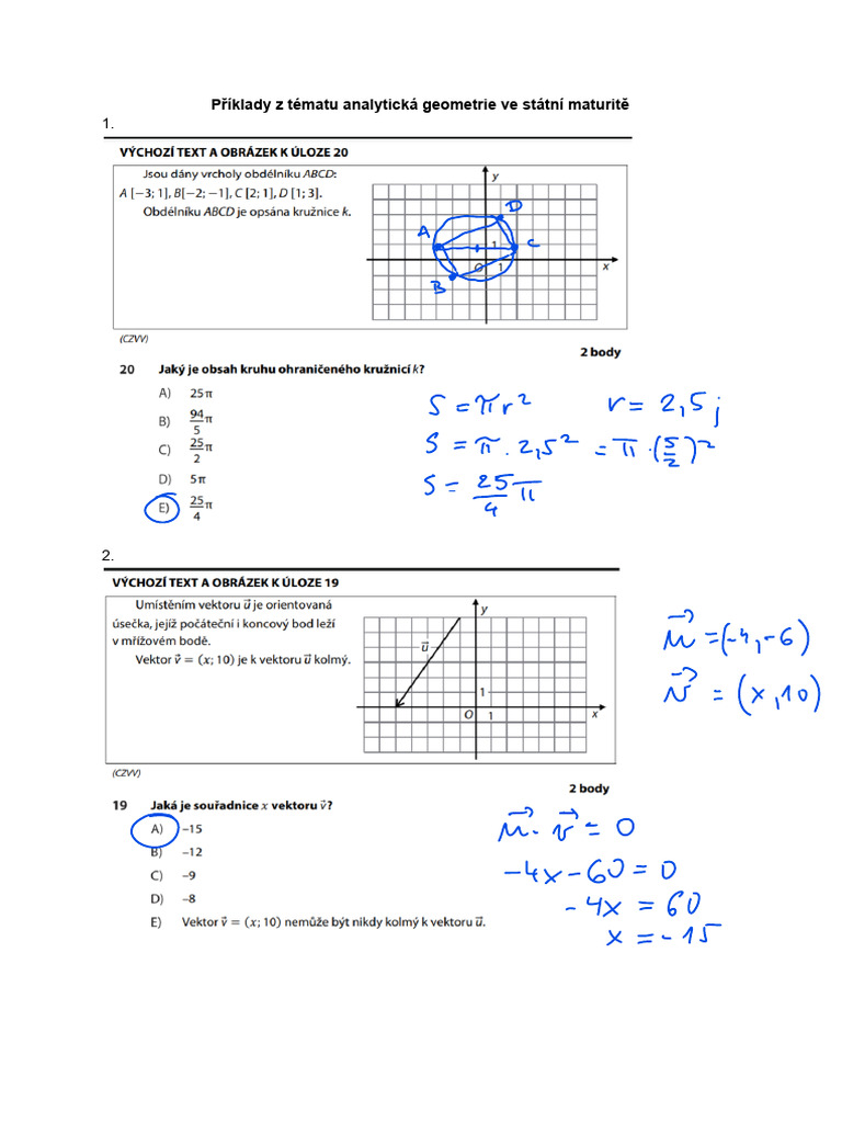 Analyt Geom ST Maturita Reseni | PDF