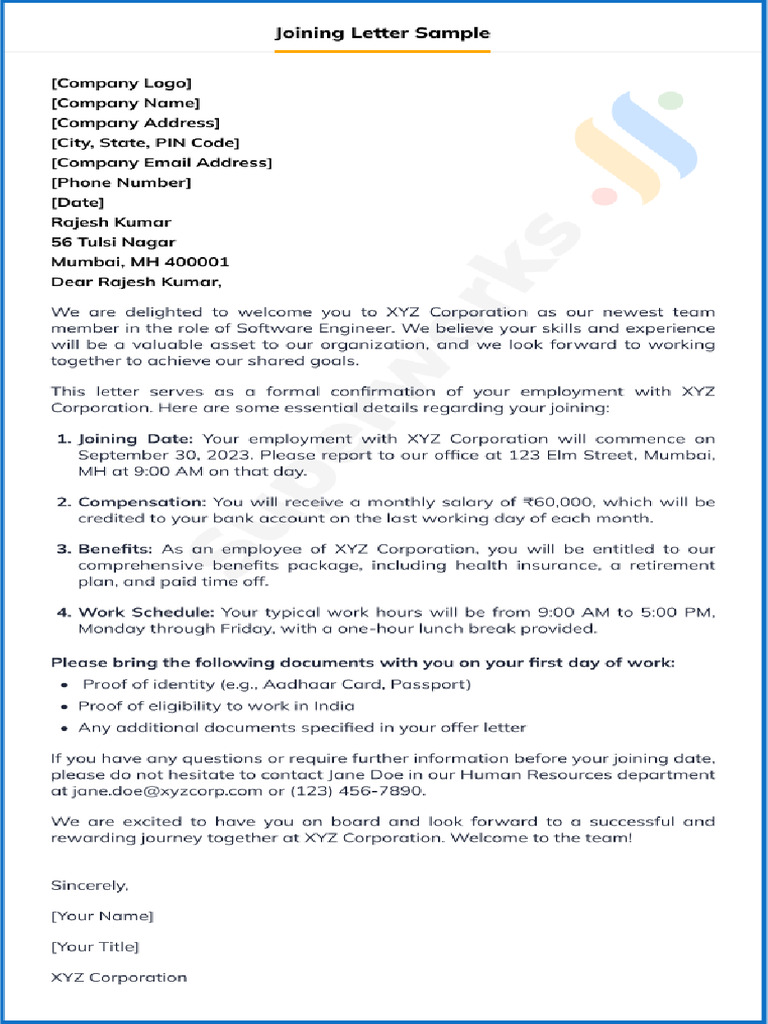 A Comprehensive Joining Letter Sample | PDF