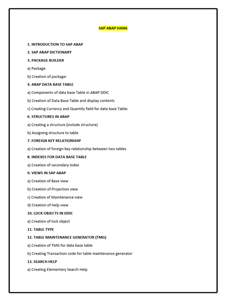 SAP ABAP S4-HANA Bhagwar Sir Syllabus | PDF | Information Technology Management | Computing