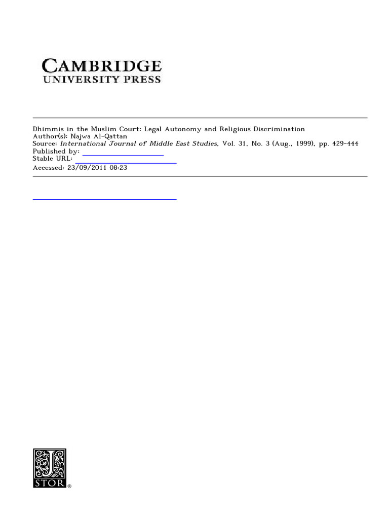 Dhimmis in The Muslim Court Legal Autonomy and Religious Discrimination ...