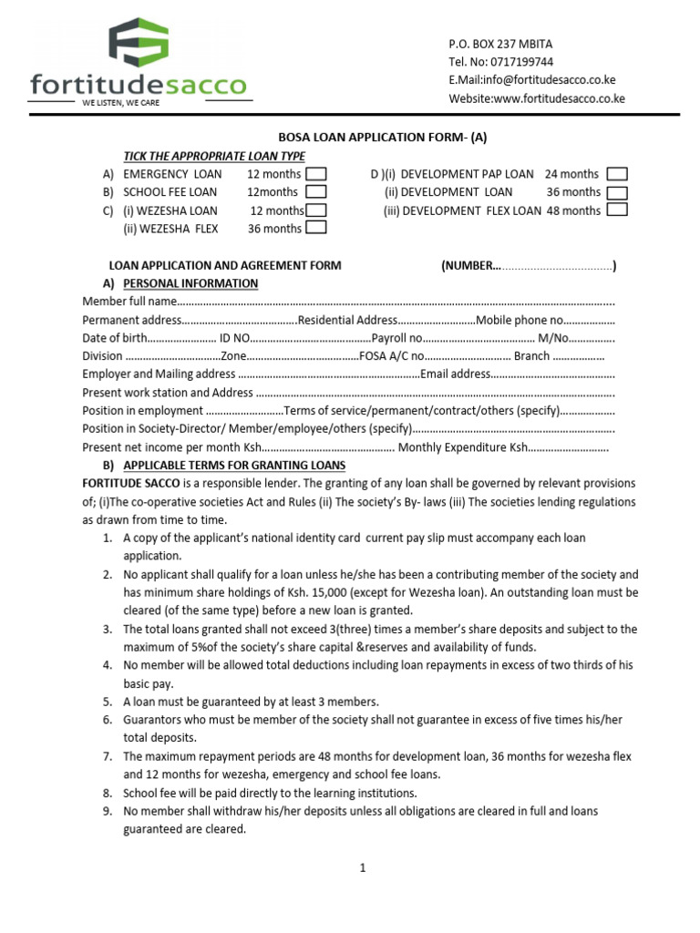 Bosa Loan Form A - TSC 2025 | PDF | Loans | Personal Finance