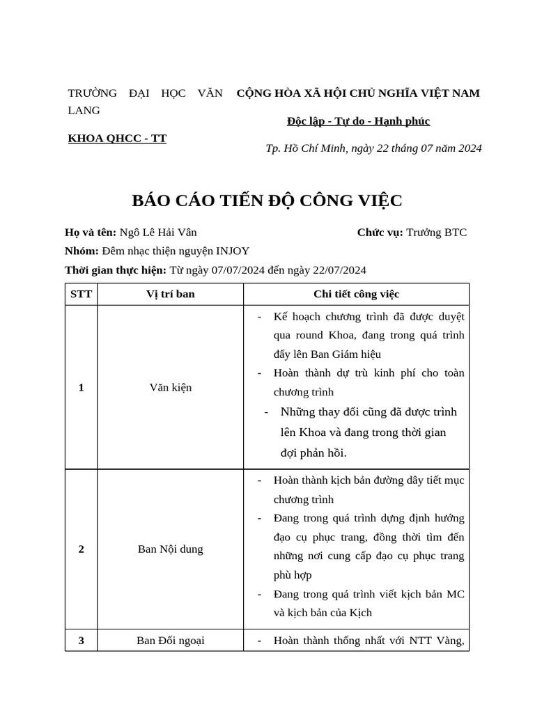 BÁO CÁO TIẾN ĐỘ_INJOY | PDF