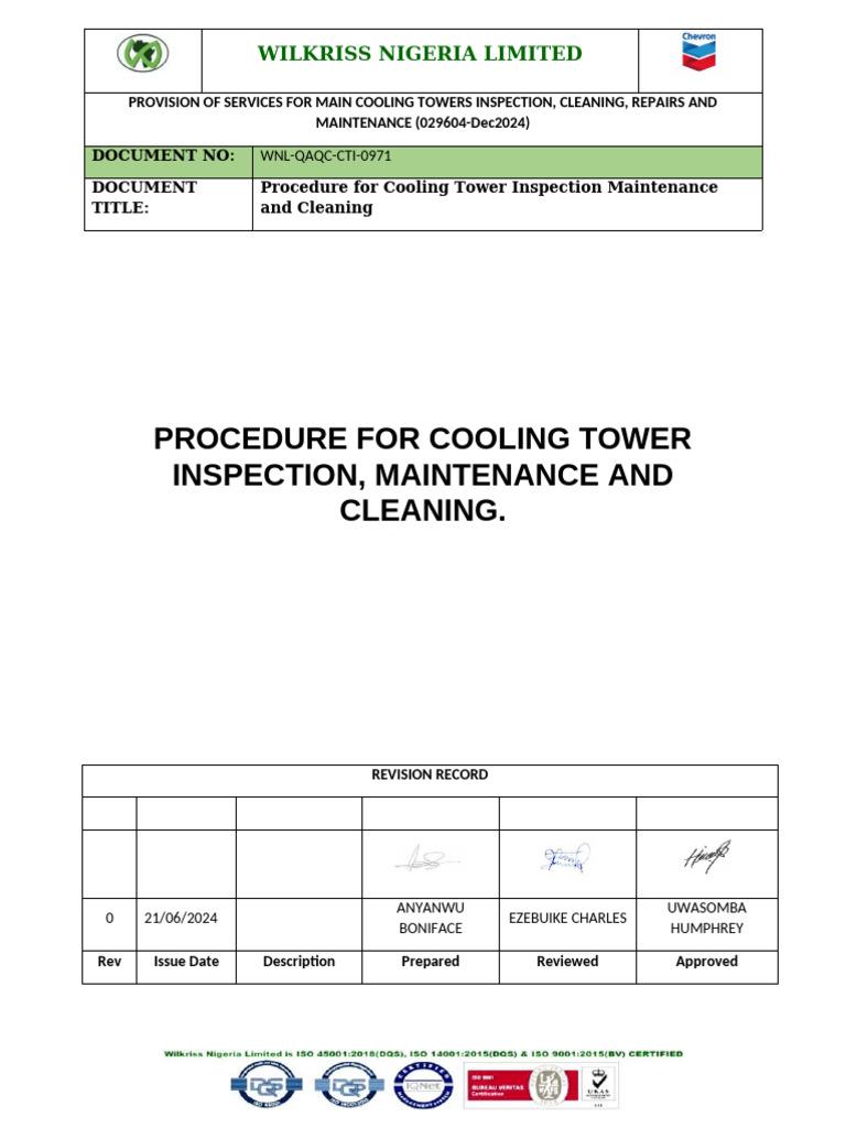 Cooling Tower Inspection & Maintenance Guide | PDF | Leak | Water