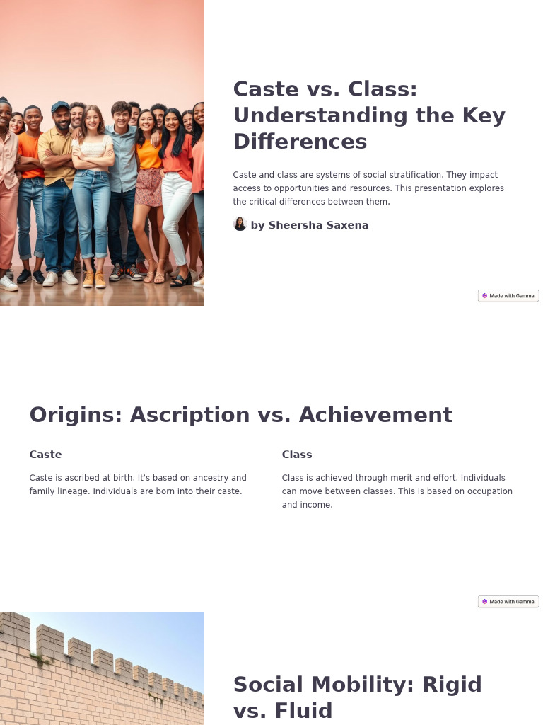 Caste Vs Class Understanding The Key Differences | PDF | Caste | Social Mobility