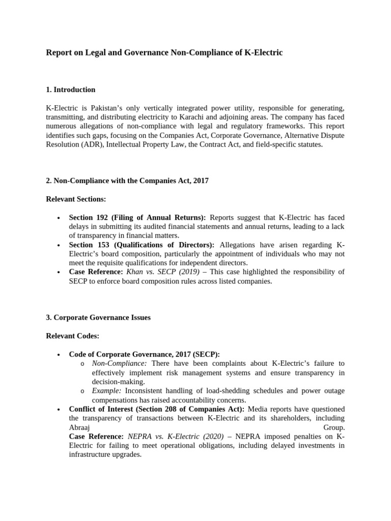 K-Electric Legal Compliance Report | PDF | Alternative Dispute ...