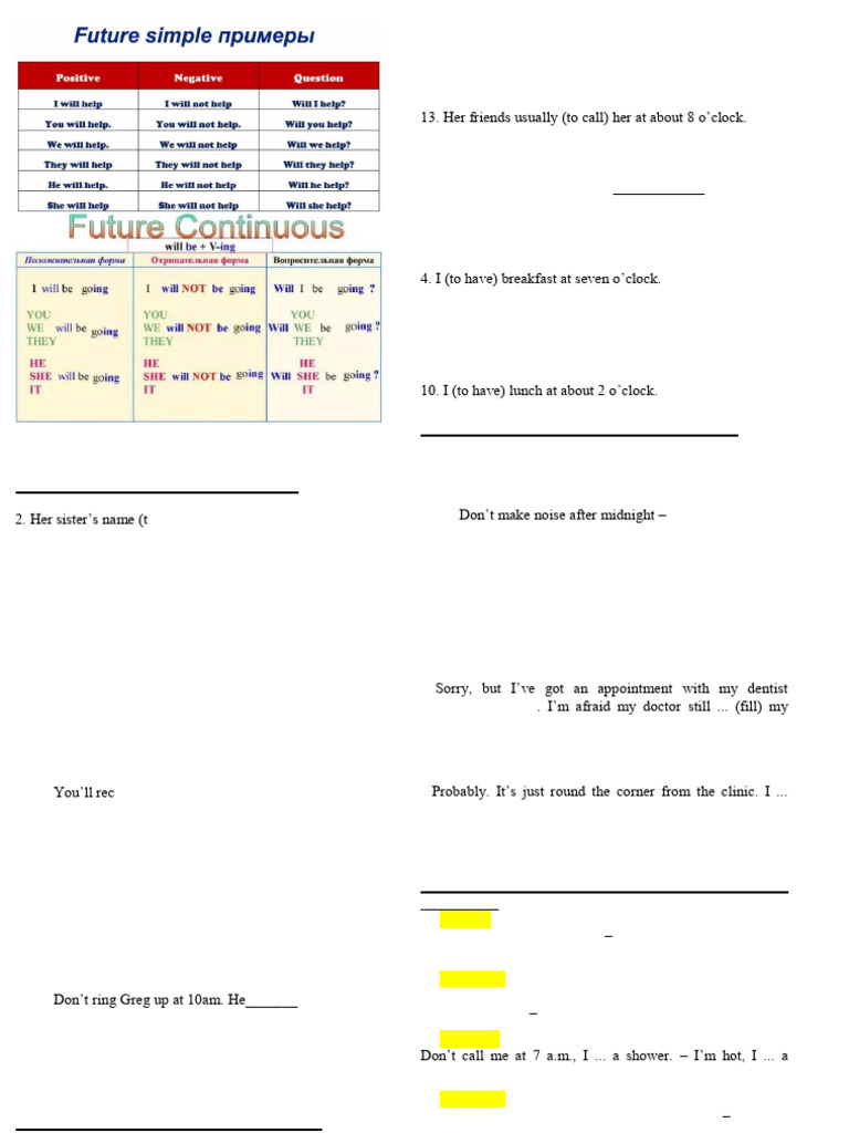 Future Simple vs Continuous Exercises | PDF